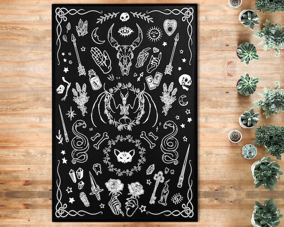 Witchy Area Rug Black Gothic Witchcraft Halloween Floor Mat - Etsy