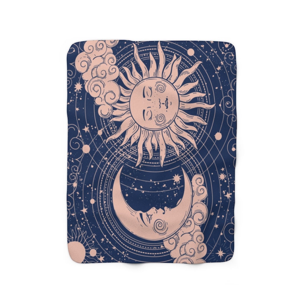 Sun Moon Soft Fluffy Blanket Blue Celestial Sky Throw Clouds Bohemian ...
