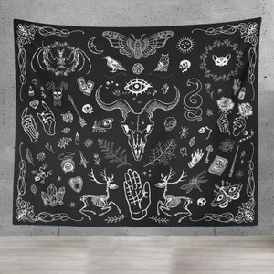 Gothic Witchy Tapestry Witchcraft Magic Moon Skulls Black | Etsy Canada