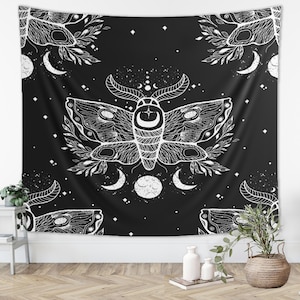 The Moth Tapestry Gothic Butterfly Wall Hanging Bohemian Moon Starry ...