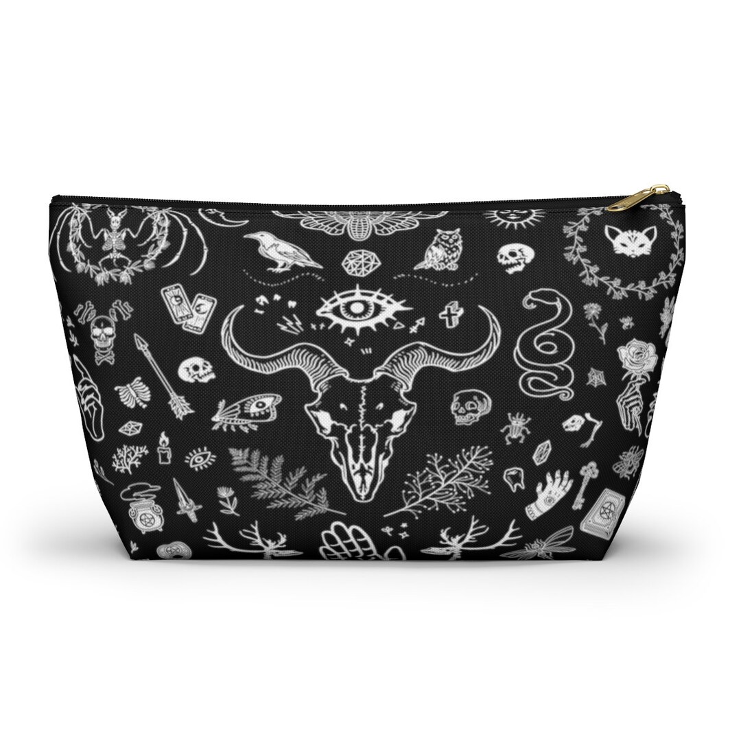 Witchy Black Cosmetic Bag Accessory Pouch Witchcraft Travel Case Skull ...