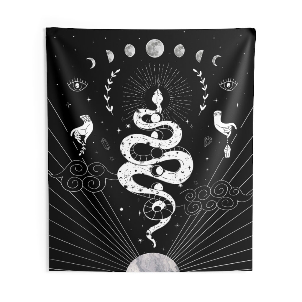 Witchy Snake Tapestry Celestial Wiccan Wall Hanging Sun and | Etsy
