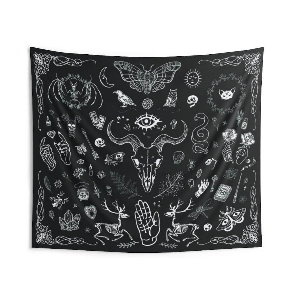 Gothic Witchy Tapestry Witchcraft Magic Moon Skulls Black | Etsy Canada