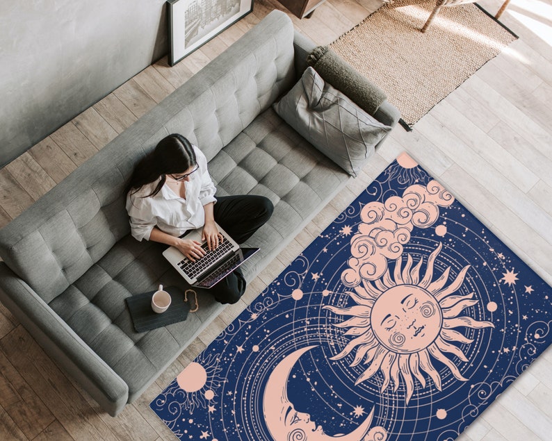 Sun and Moon Area Rug Blue Celestial Skies Floor Mat Clouds - Etsy