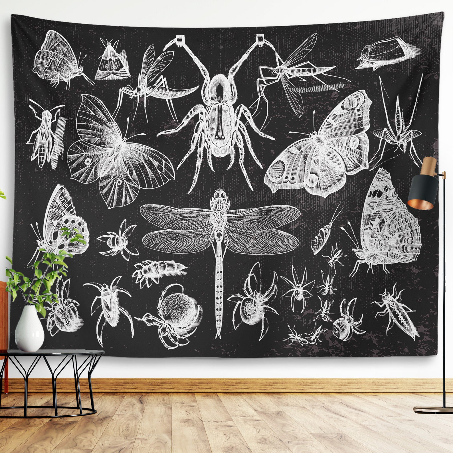 Moths Insects Butterflies Tapestry Black Gothic Wall Tapestry Wall ...
