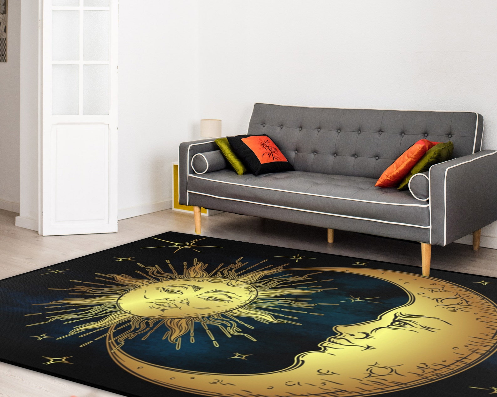 Sun and Moon Area Rug Celestial Crescent Moon Carpet Golden - Etsy