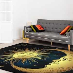 Sun and Moon Area Rug Celestial Crescent Moon Carpet Golden Sun Antique ...
