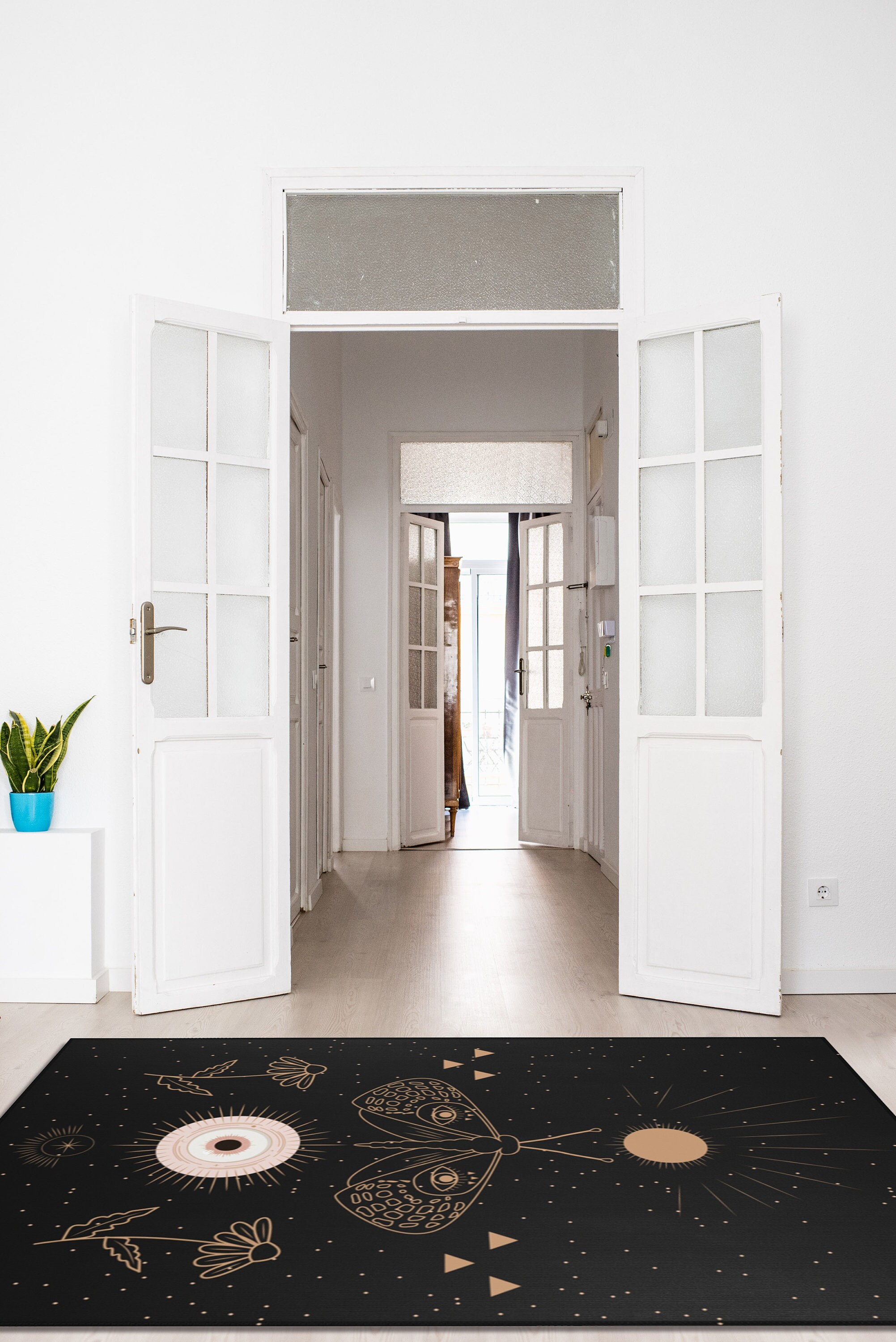 Celestial Moth Area Rug Black Boho Gothic Floor Mat Witchy Altar Decor ...