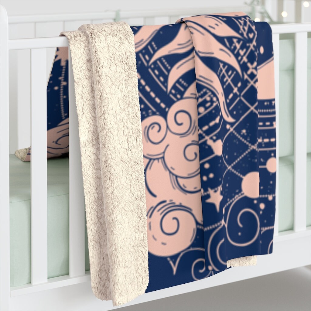 Sun Moon Soft Fluffy Blanket Blue Celestial Sky Throw Clouds Bohemian ...