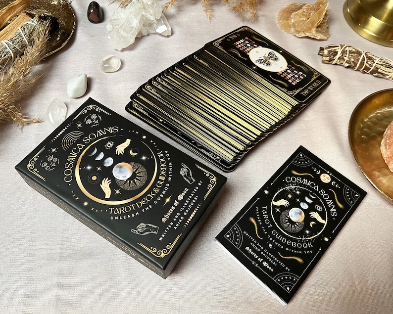 Cosmica Somnis Gold Gilded Tarot Deck With Guidebook & Box, 78 Cards ...