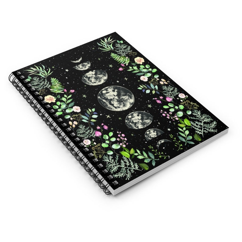 Moonlit Garden Spiral Notebook - Starry Night Moon Phases Journal Ruled ...