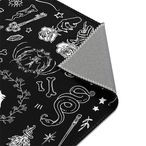 Gothic Witchy Area Rug Witchcraft Magic Moon Skulls Snake Sphynx Black ...