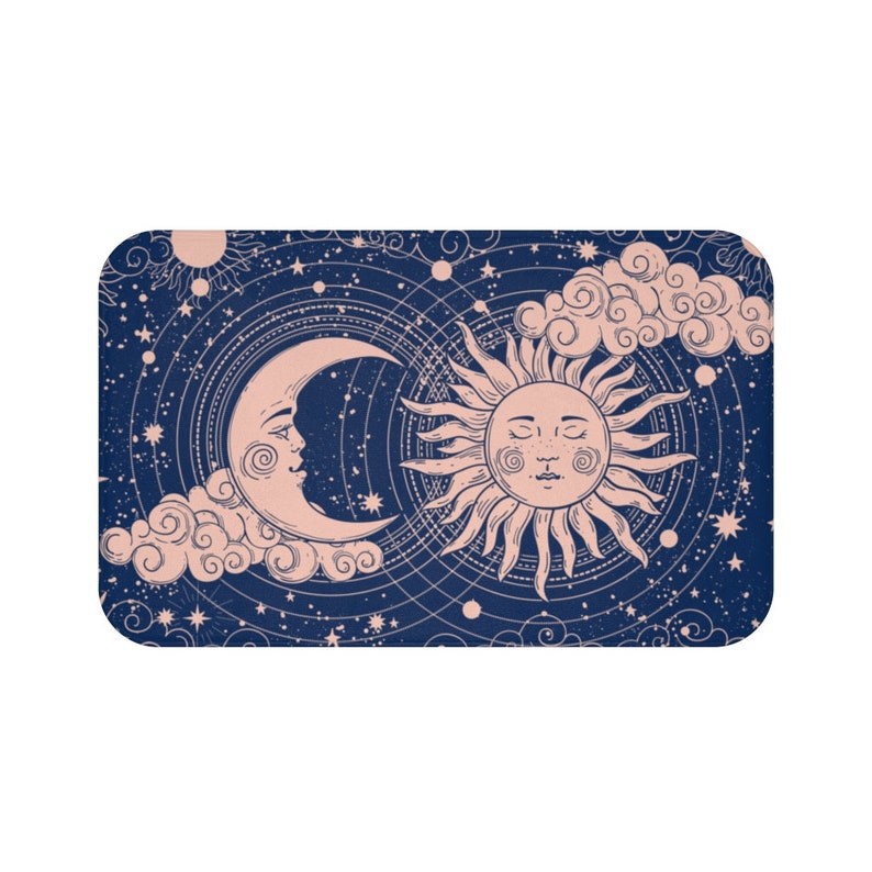 Sun and Moon Bath Mat Blue Celestial Bathroom Decor Clouds Bohemian ...