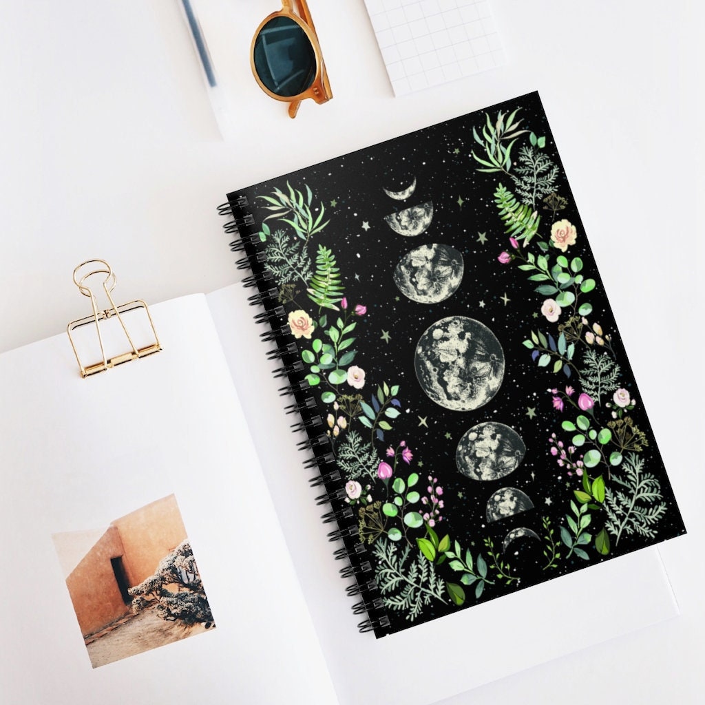 Moonlit Garden Spiral Notebook - Starry Night Moon Phases Journal Ruled ...