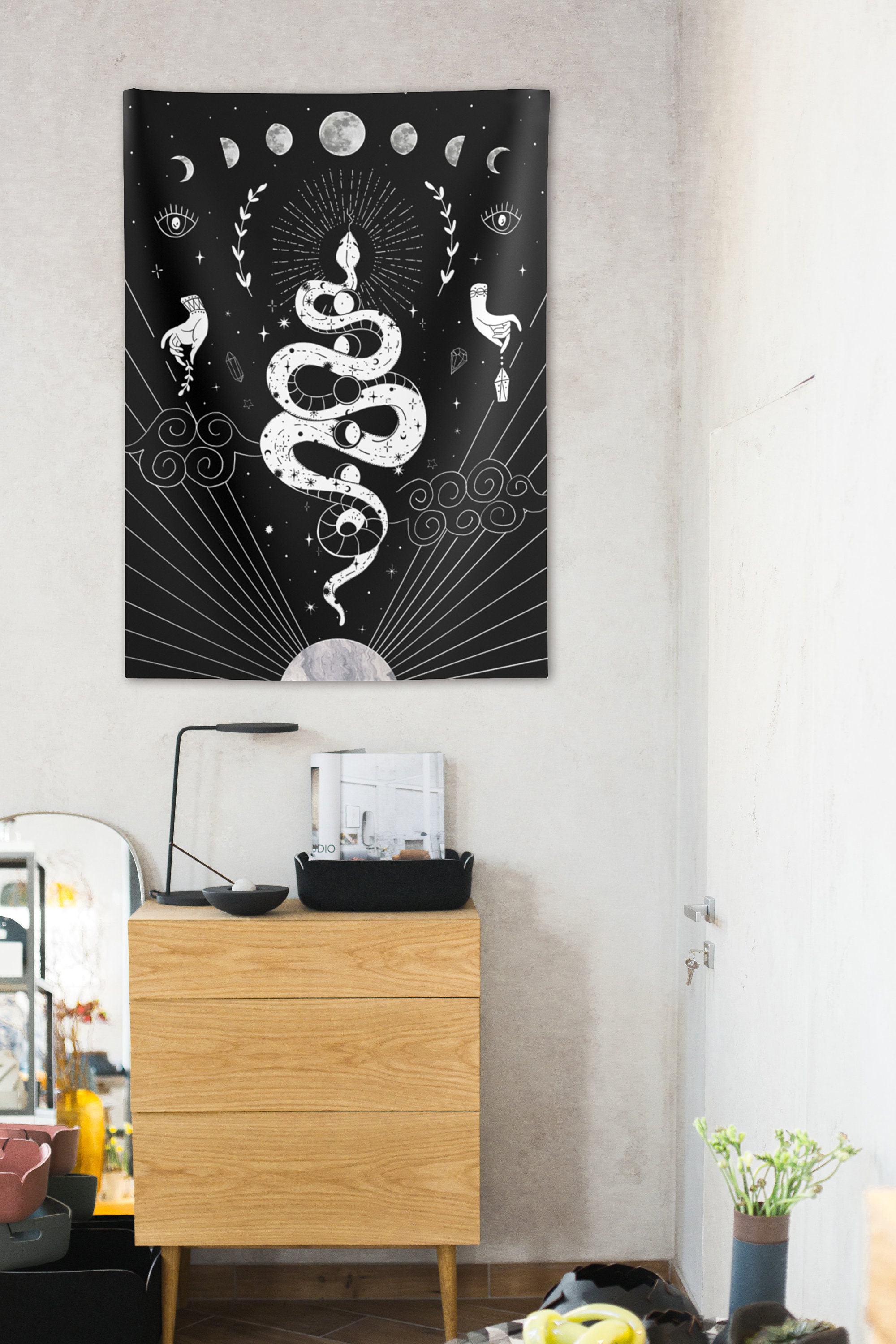 Witchy Snake Tapestry Celestial Wiccan Wall Hanging Sun and | Etsy