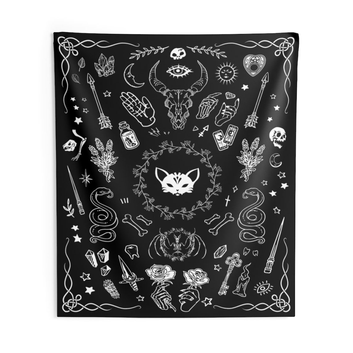 Gothic Witchy Tapestry Witchcraft Magic Moon Skulls Black - Etsy