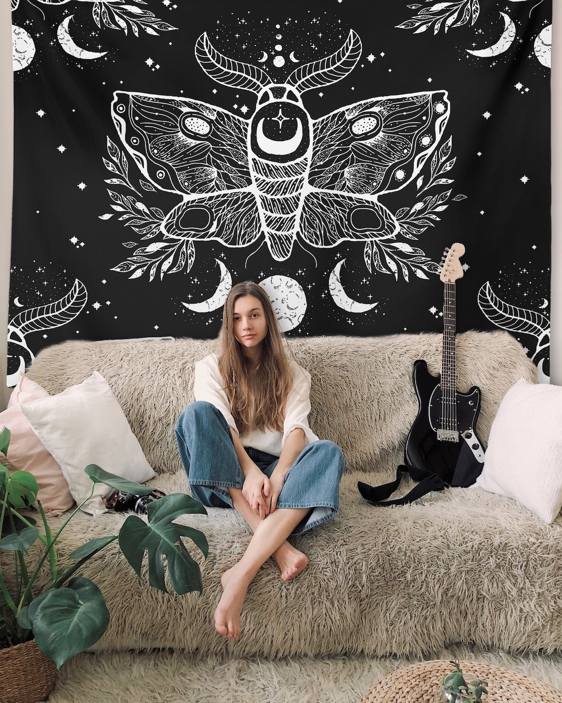 The Moth Tapestry Gothic Butterfly Wall Hanging Bohemian Moon | Etsy