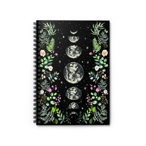 Moonlit Garden Spiral Notebook - Starry Night Moon Phases Journal Ruled ...