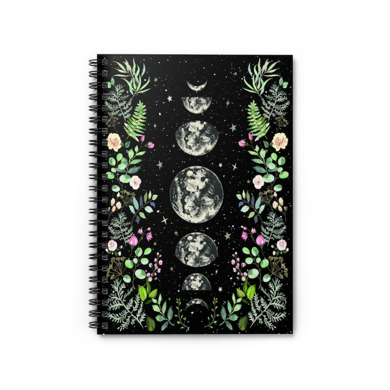 Moonlit Garden Spiral Notebook - Starry Night Moon Phases Journal Ruled ...