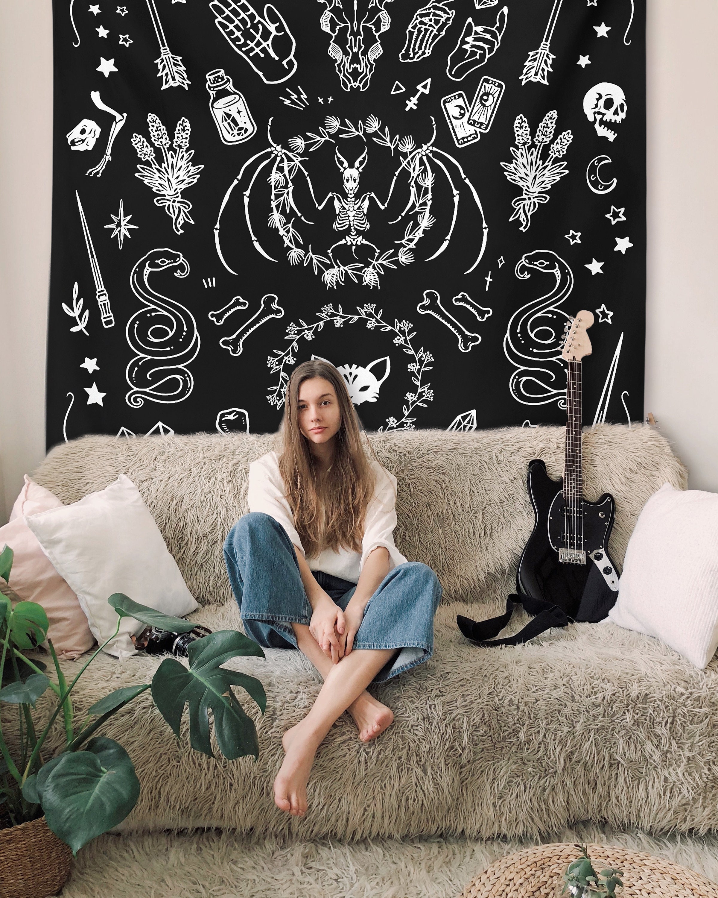 Witchcraft Tapestry Gothic Witchy Wall Hanging Skeletons | Etsy