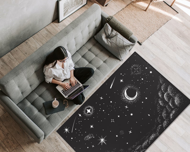 Night Sky Area Rug Celestial Carpet Gothic Starry Night Mystical Witchy ...