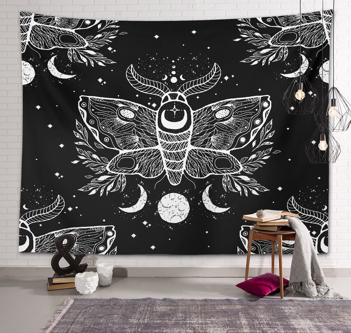 The Moth Tapestry Gothic Butterfly Wall Hanging Bohemian Moon | Etsy