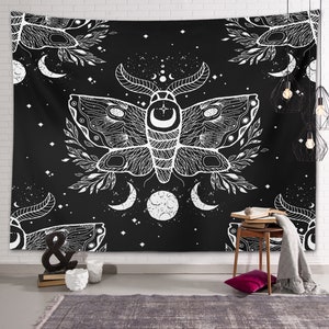 The Moth Tapestry Gothic Butterfly Wall Hanging Bohemian Moon Starry ...