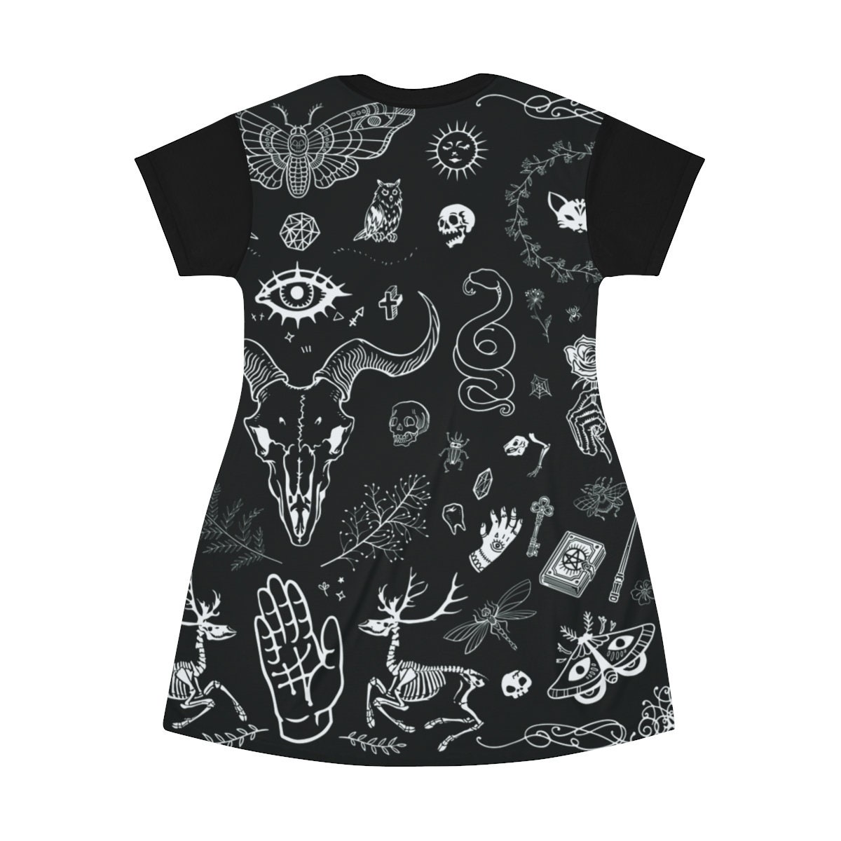 Witchy Gothic Dress Magic Esoteric Occult Skulls Moon Skeletons Black ...