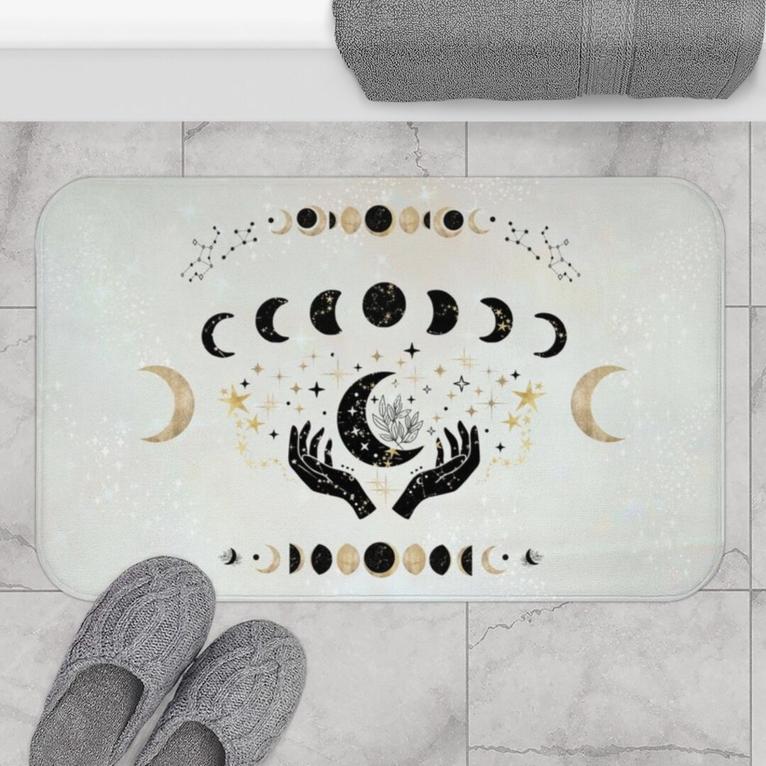 Mystical Moon Bath Mat - Celestial Lunar Moon Phases Stars Witchy ...
