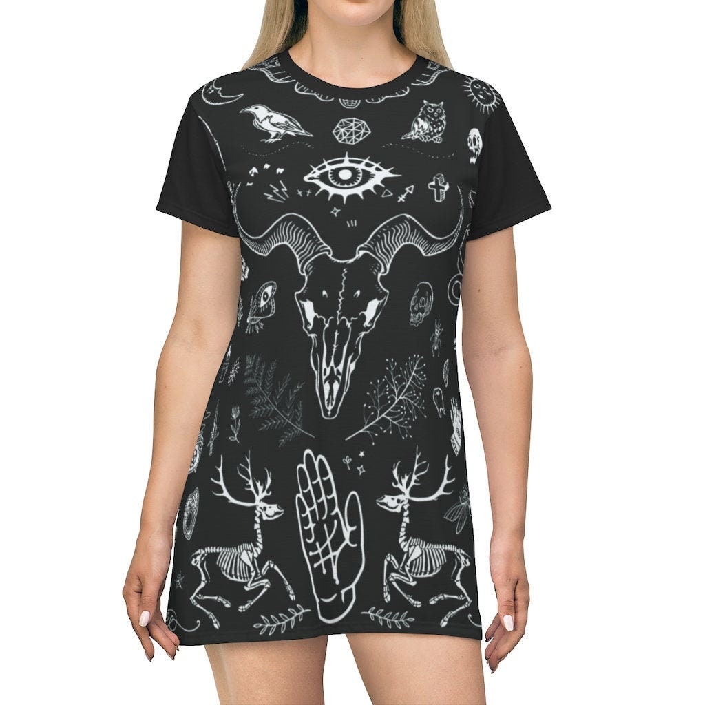 Witchy Gothic Dress Magic Esoteric Occult Skulls Moon Skeletons Black ...