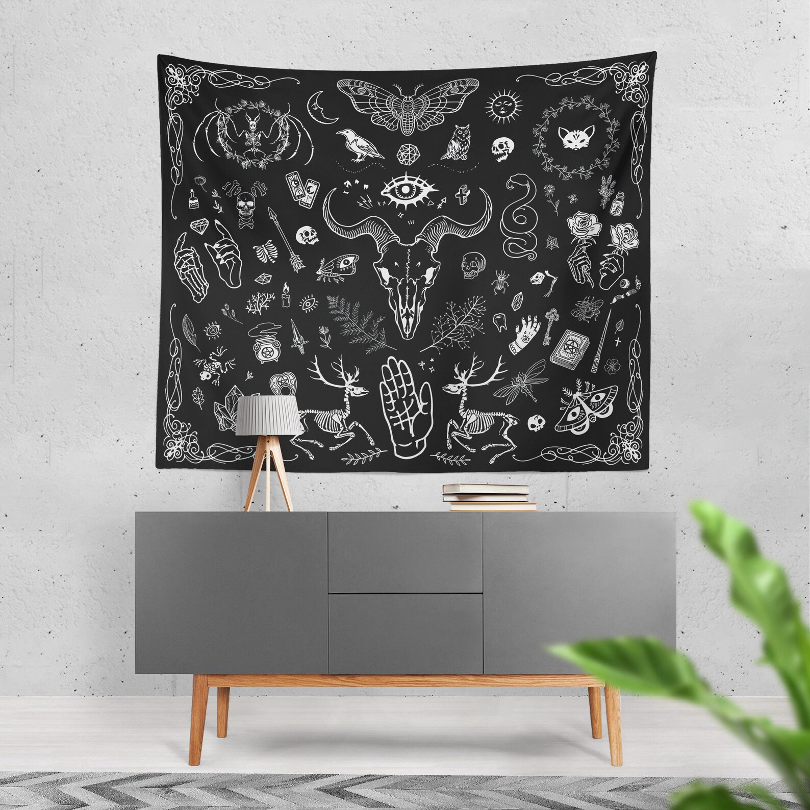 Gothic Witchy Tapestry Witchcraft Magic Moon Skulls Black | Etsy Canada