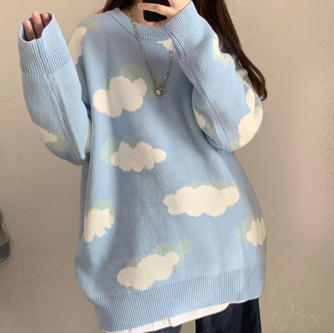 Soft Knit Large Oversize Fit Cloud Sky Blue Pullover Sweater | Etsy