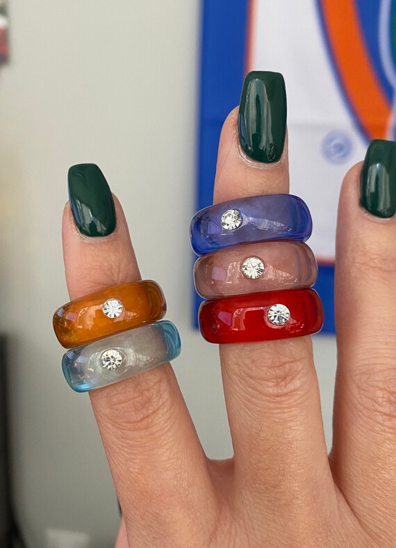 Resin Ring With Rhinestones Chucky Transparent Acrylic Ring | Etsy