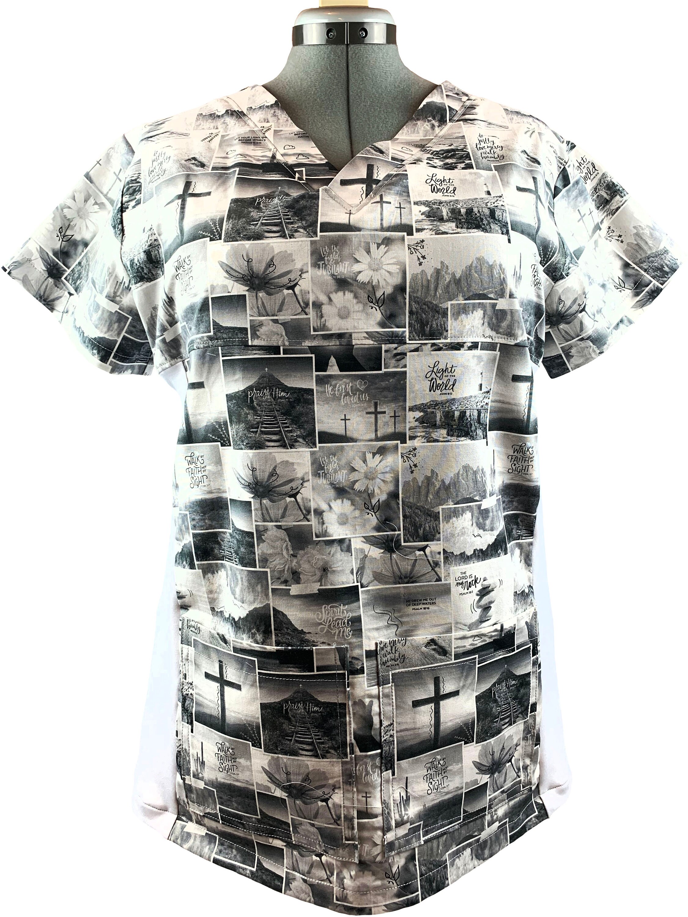 Christian Scrub Top With Inspirational Wordsscripture Panels - Etsy