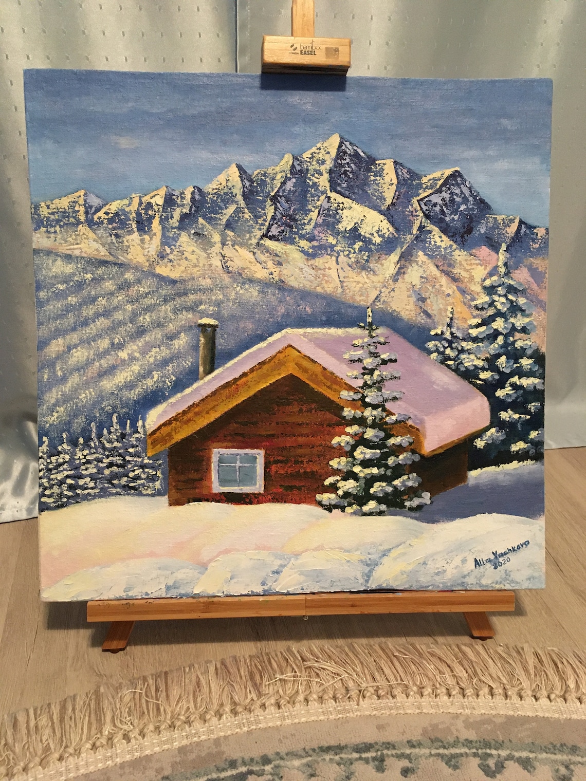 Alpine Painting Original Oil Art Austrian Mountain Landscape Chalet ...