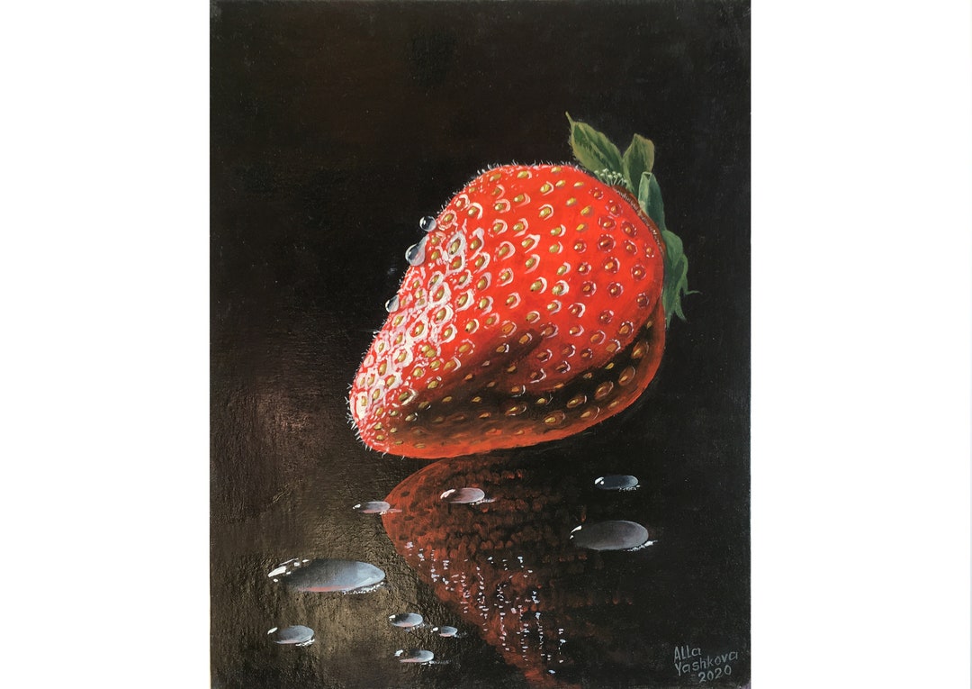 Strawberry Painting Original Oil Art Berry Artwork Hyperrealism Style ...