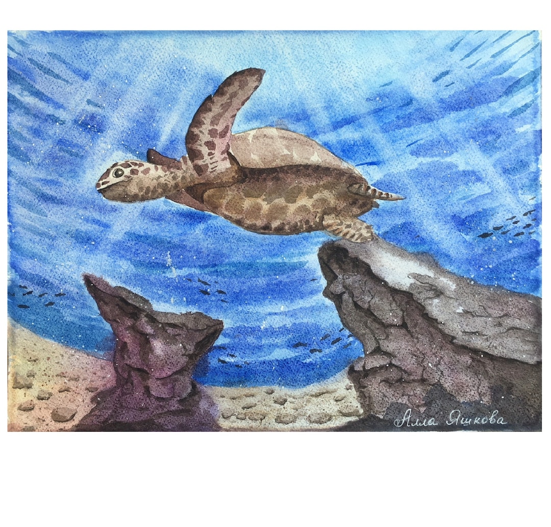 Sea Turtle Painting Original Watercolor Artwork Hawaii Turtle Art ...