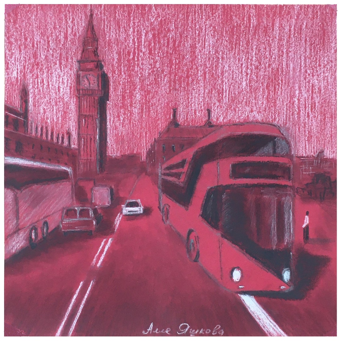 London Painting Red Bus Art Original Pastel Artwork Big Ben Wall Art ...