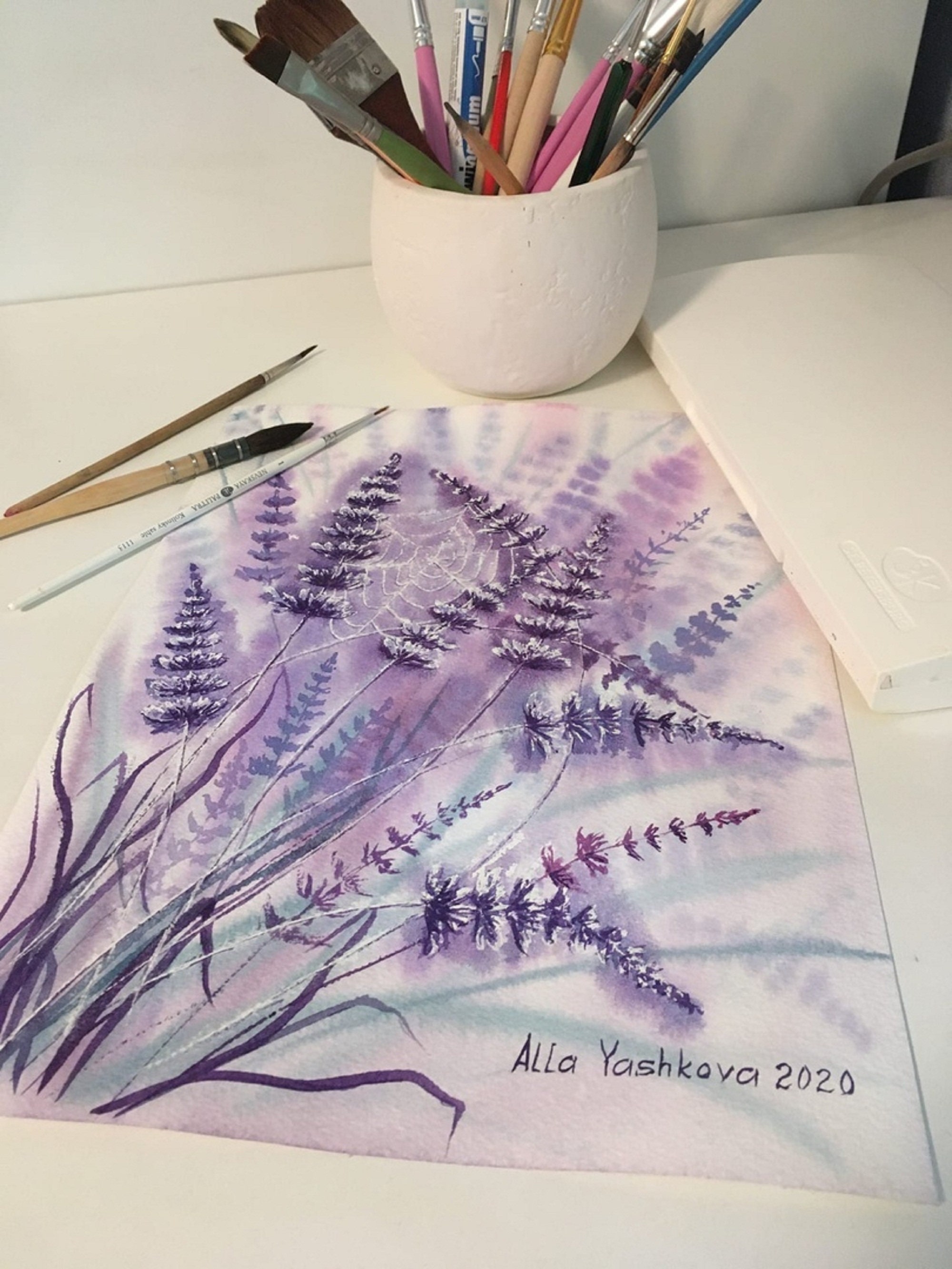 Lavender Painting Wildflower Painting Original Flowers Art - Etsy