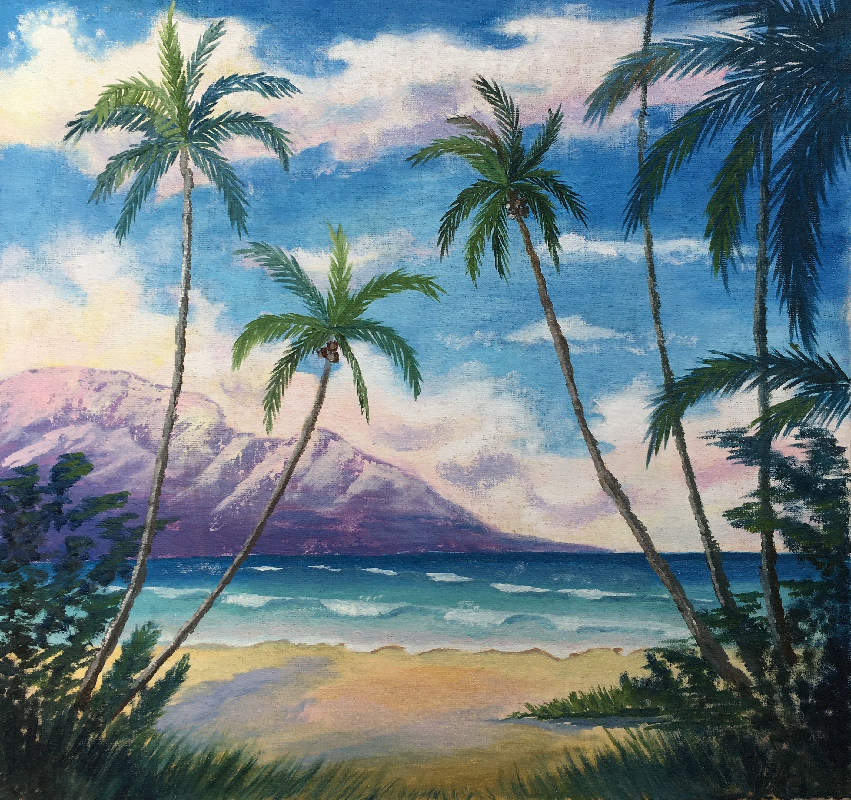 Hawaii Painting Original Art Tropical Beach Art Kauai Painting Palm ...