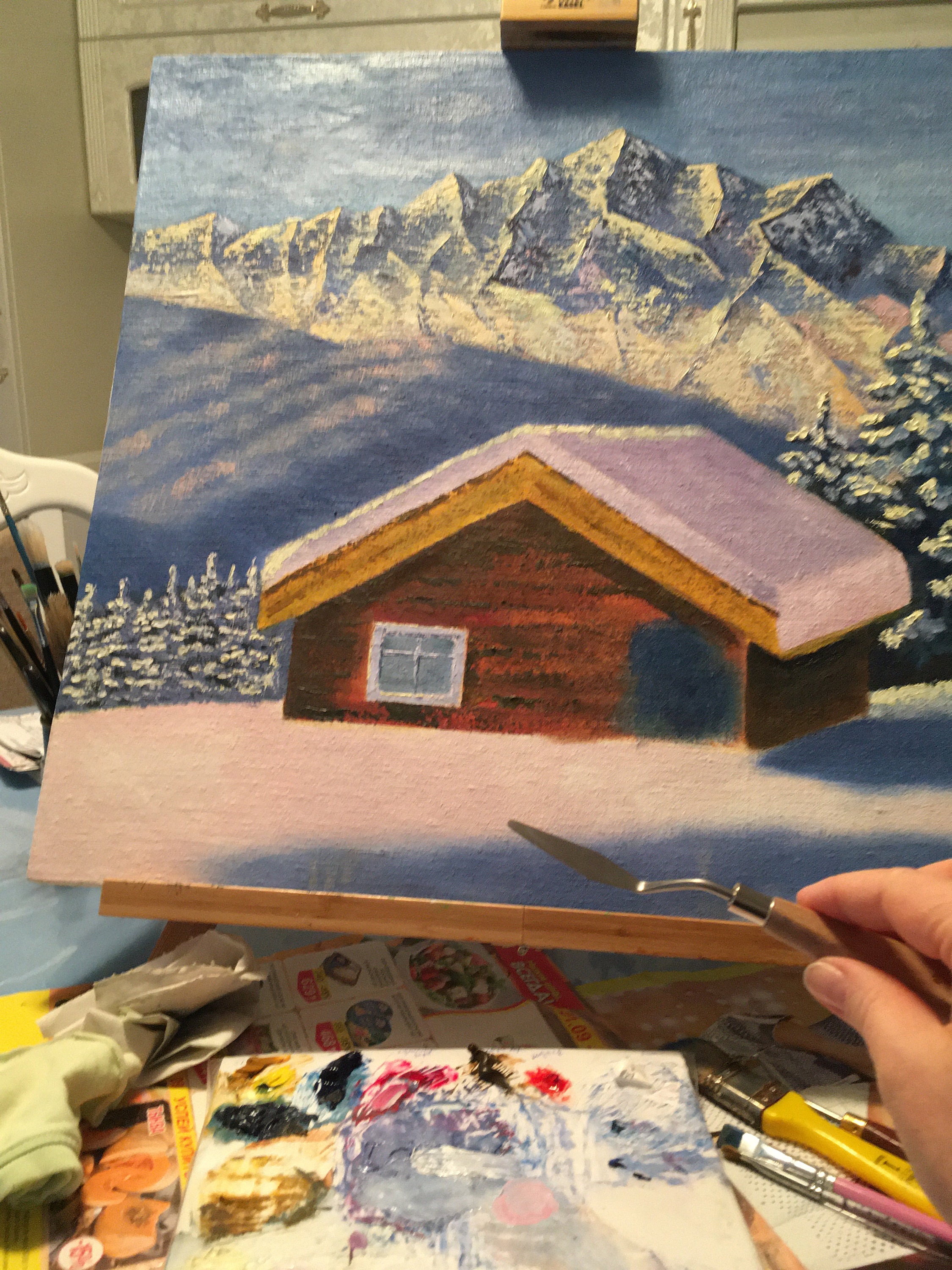 Alpine Painting Original Oil Art Austrian Mountain Landscape Chalet ...