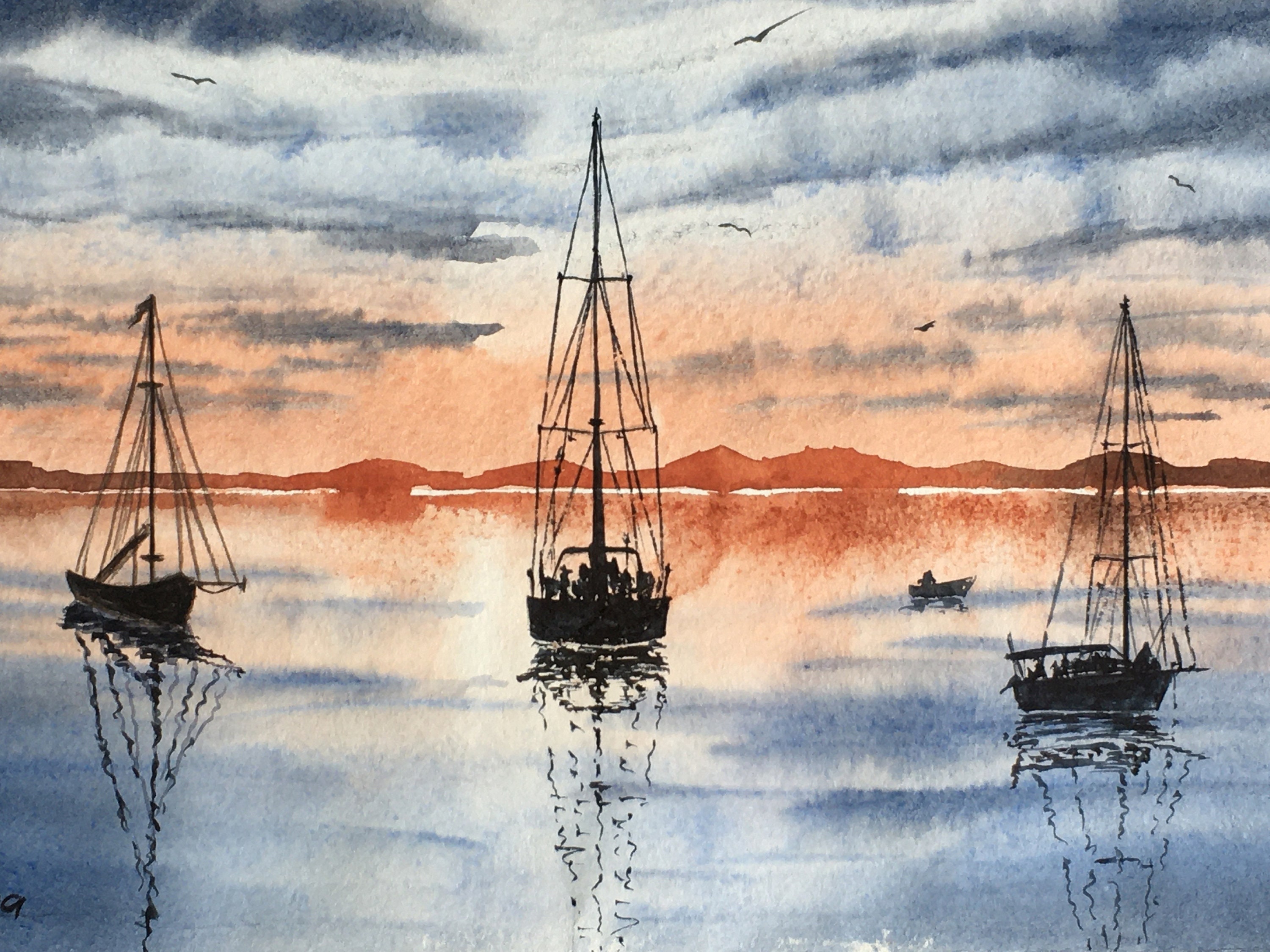 Small Watercolor Paintings Of Boats