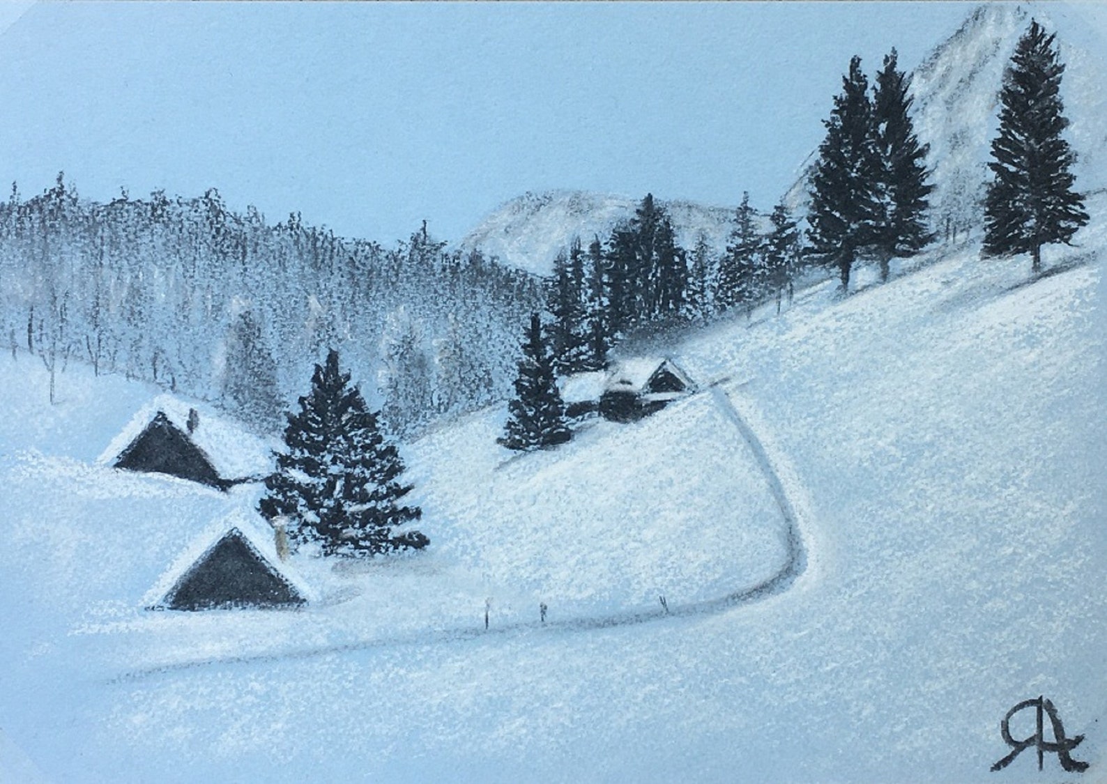 Alpine Painting Austrian Art Original Winter Landscape Snowscape Wall ...