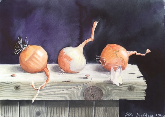 Onion Painting Original Watercolor Art MADE TO ORDER Vagetable | Etsy