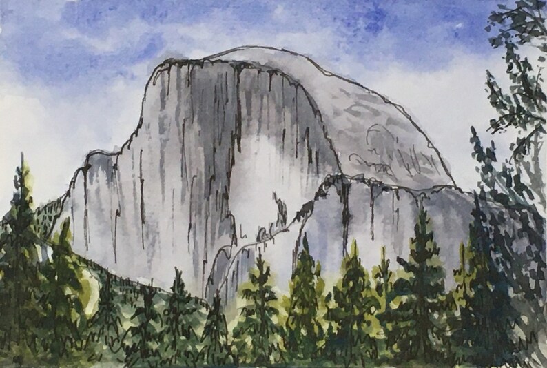 Half Dome Art Yosemite Painting Postcard Yosemite Valley Art California ...