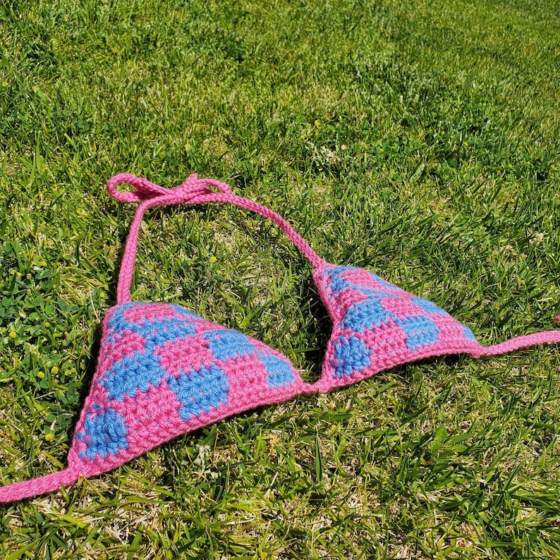 Crochet Checkered Bikini Top - Etsy