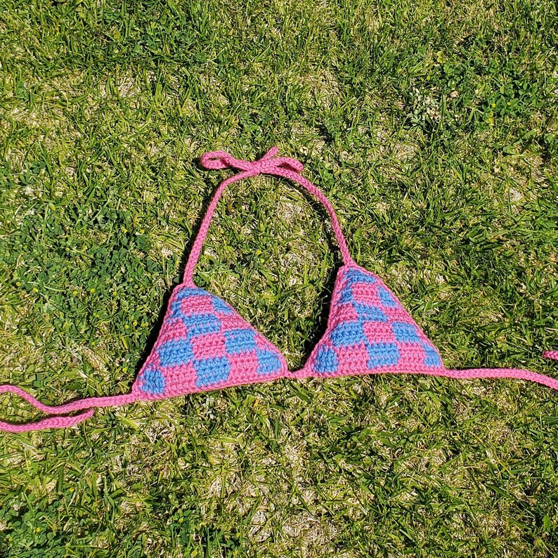 Crochet Checkered Bikini Top - Etsy