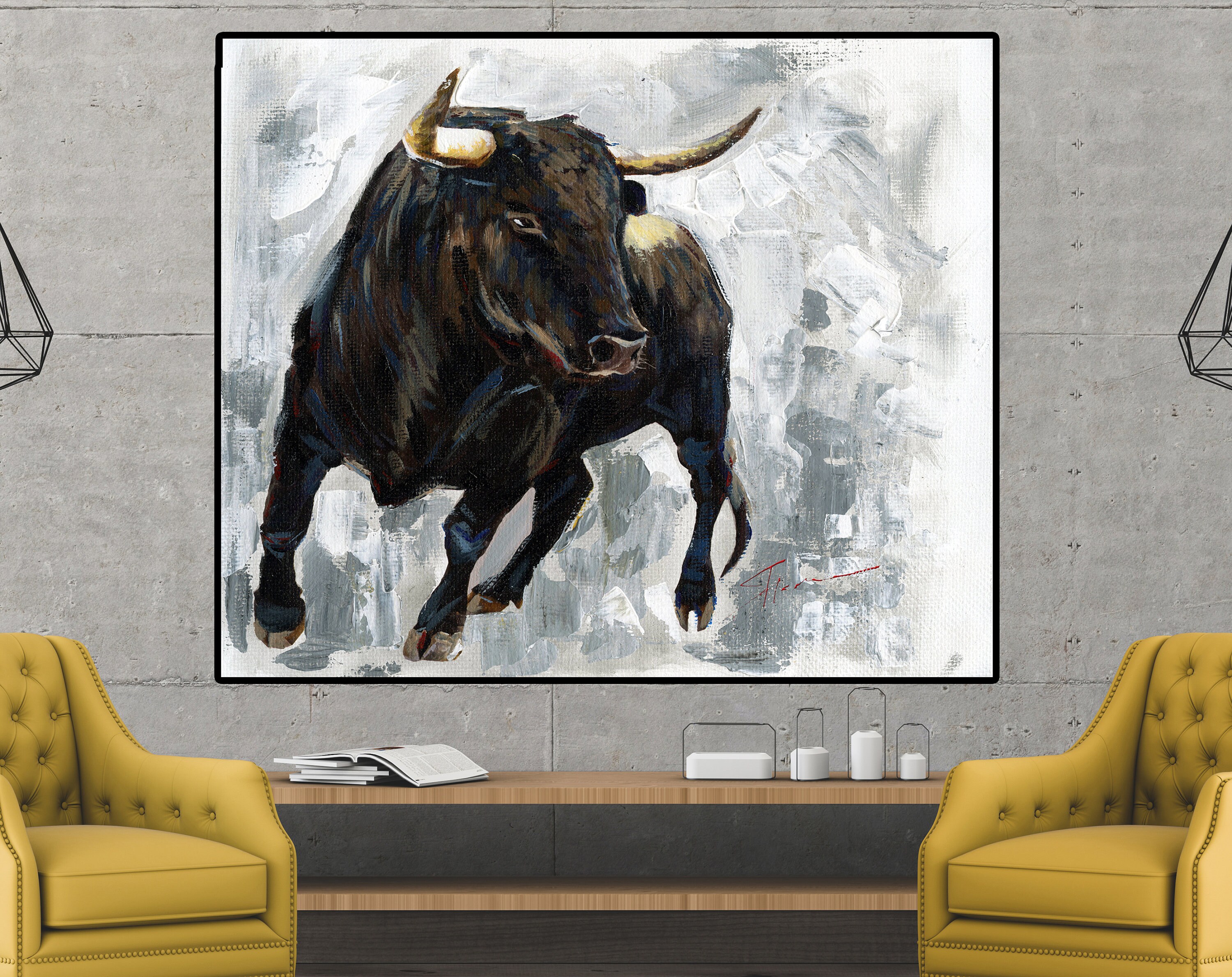 Bull Painting Xxl.large Wall Art Textured Painting,abstract Painting ...