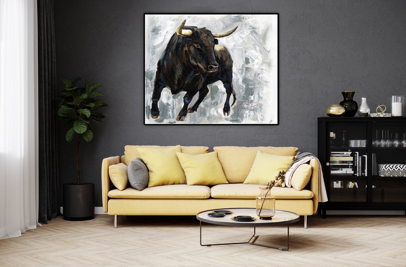 Bull Painting Xxl.large Wall Art Textured Painting,abstract Painting ...