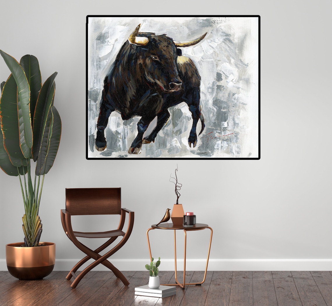 Bull Painting Xxl.large Wall Art Textured Painting,abstract Painting ...